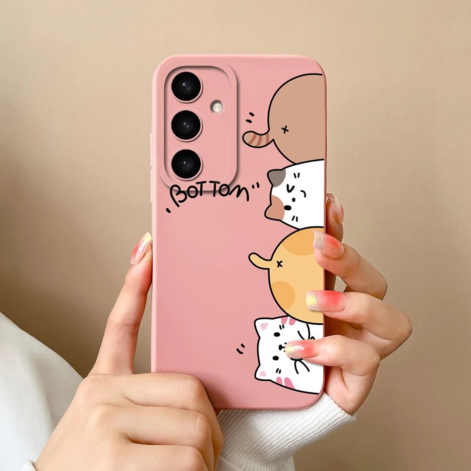 Чехол для Samsung S24 FE Plus Ultra Cute Cat, жидкий силиконовый Розовый, TYP563, Samsung S24 Plus