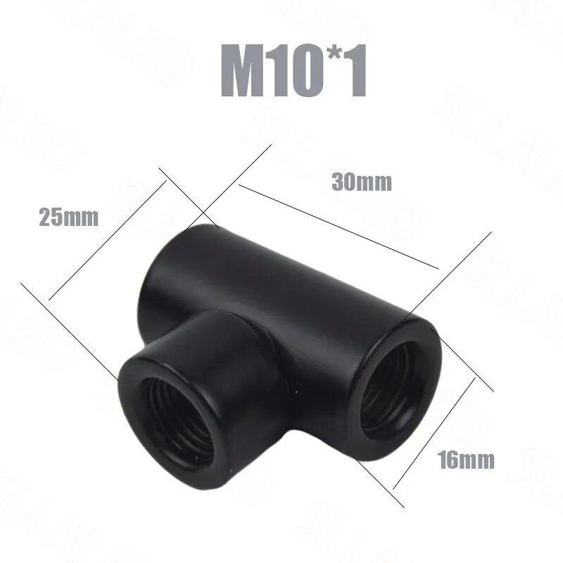 Черный металлический тройник M10*1, 25x16x30 мм
