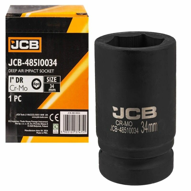 Головка ударная глубокая 1", 34мм JCB (6гр.)