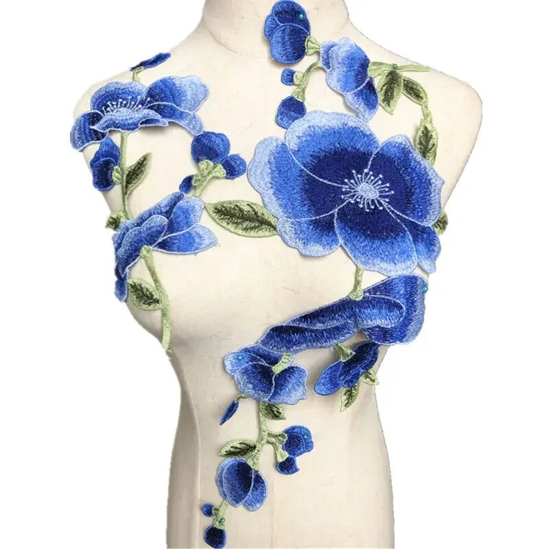 2 шт, ткань с вышитыми цветами, красный, синий пион, свадебные аппликации, лента с краем, сделай сам, отделочная нашивка для свадебного платья, джинсов