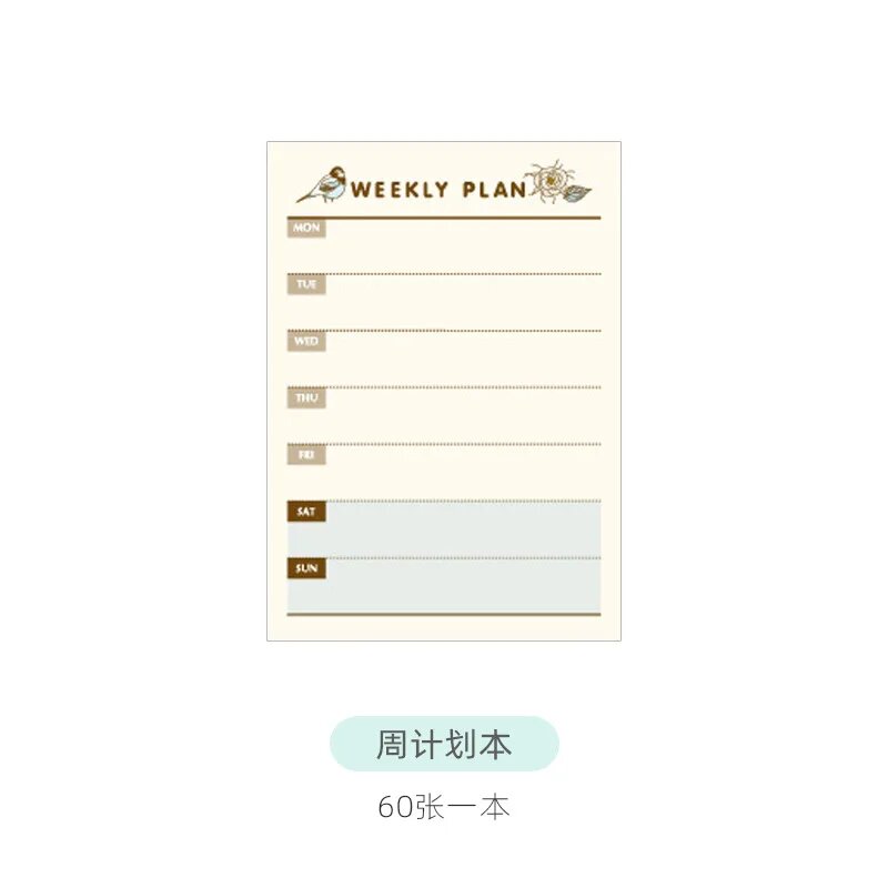 Блокнот стикеры с птицами и цветами WEEKLY PLAN