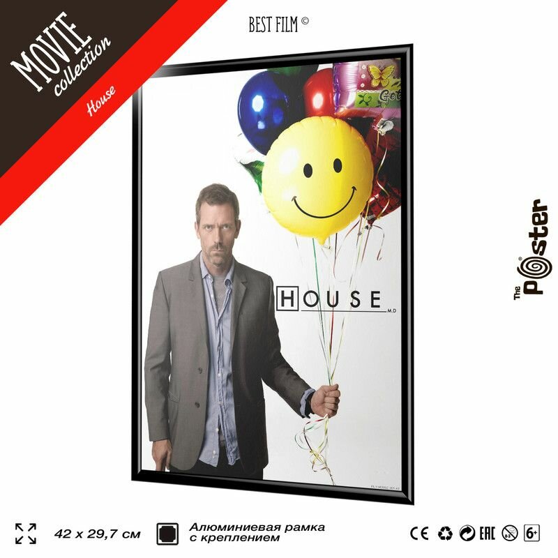 Постер по сериалу Доктор Хаус, House, M.D, в раме, А3 (420х297 мм), интерьерный, SilverPlane