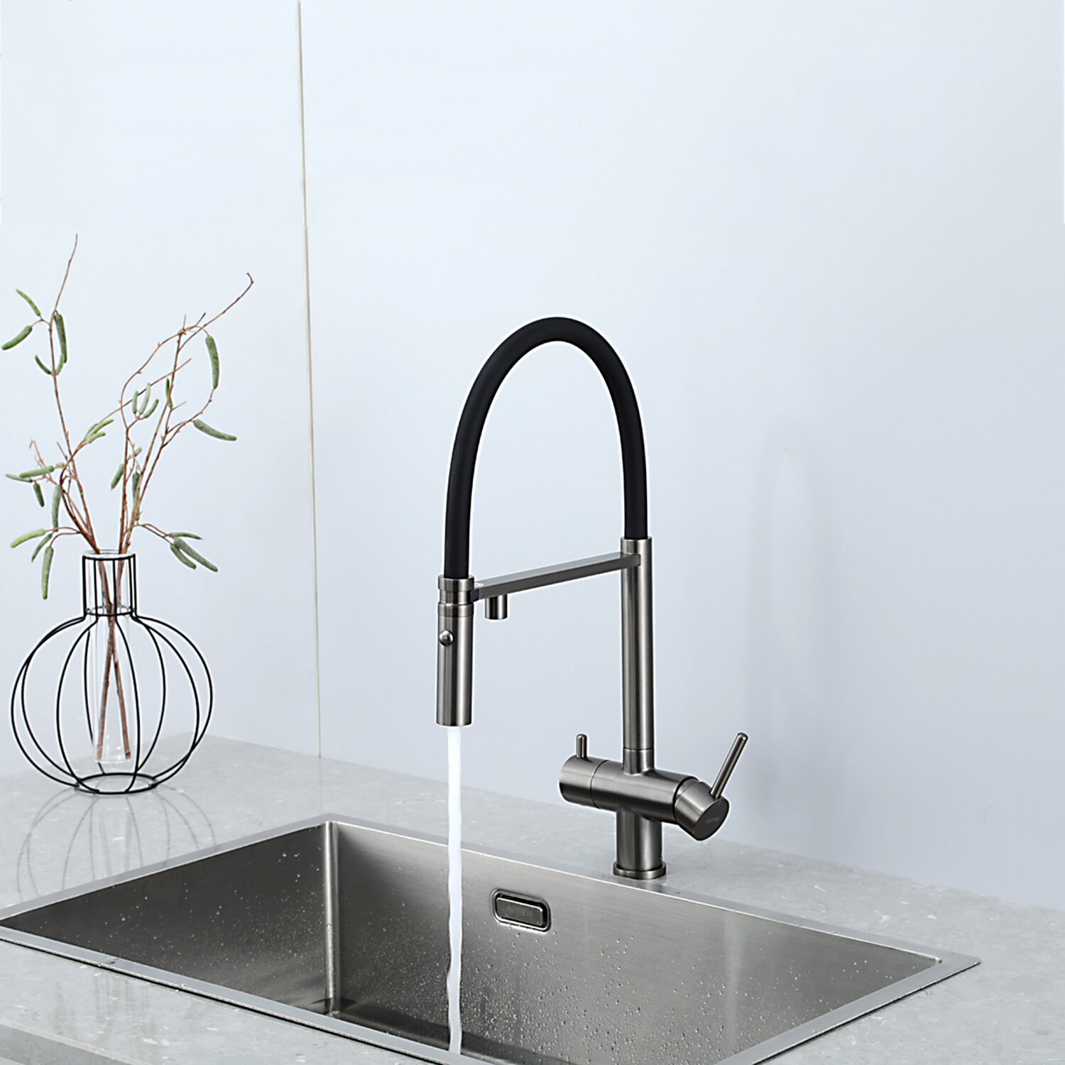 Смеситель для кухни с подключением фильтра питьевой воды Gappo G4397-89 оружейная сталь