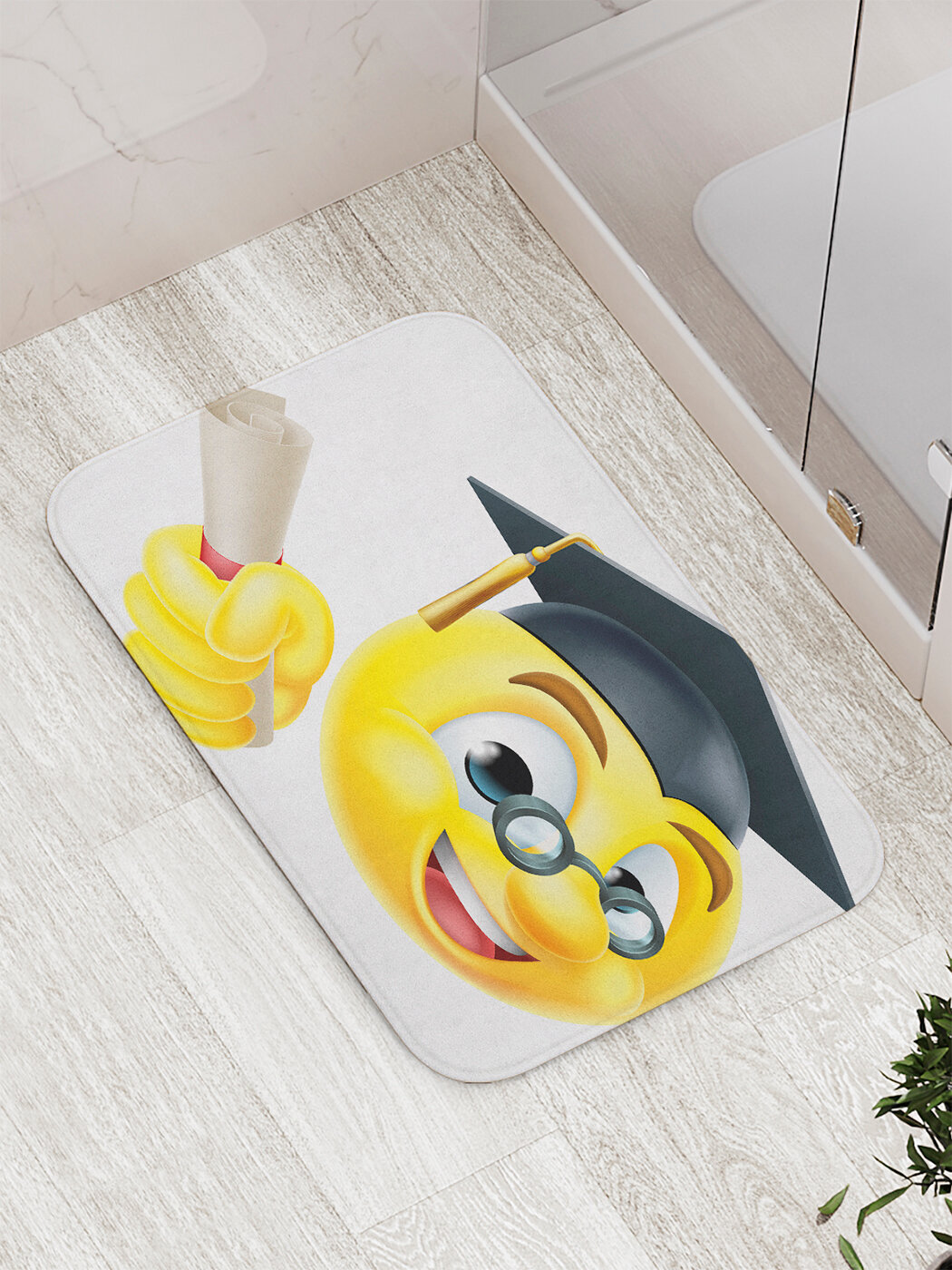 Коврик для ванной комнаты, туалета "Смайлик-выпускник" противоскользящий, 52х77 см, JoyArty