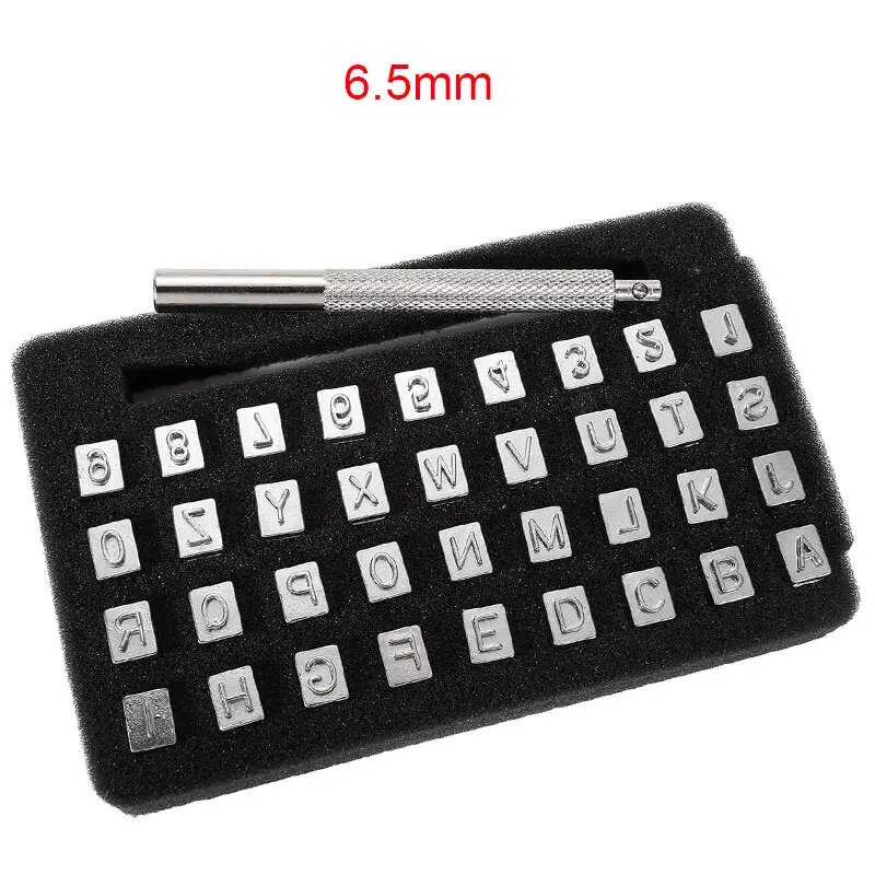 Штампы для кожи HIKUUI 36 шт, сталь, алфавит, цифры, 3,5 мм/6,5 мм 6.5mm-36pc