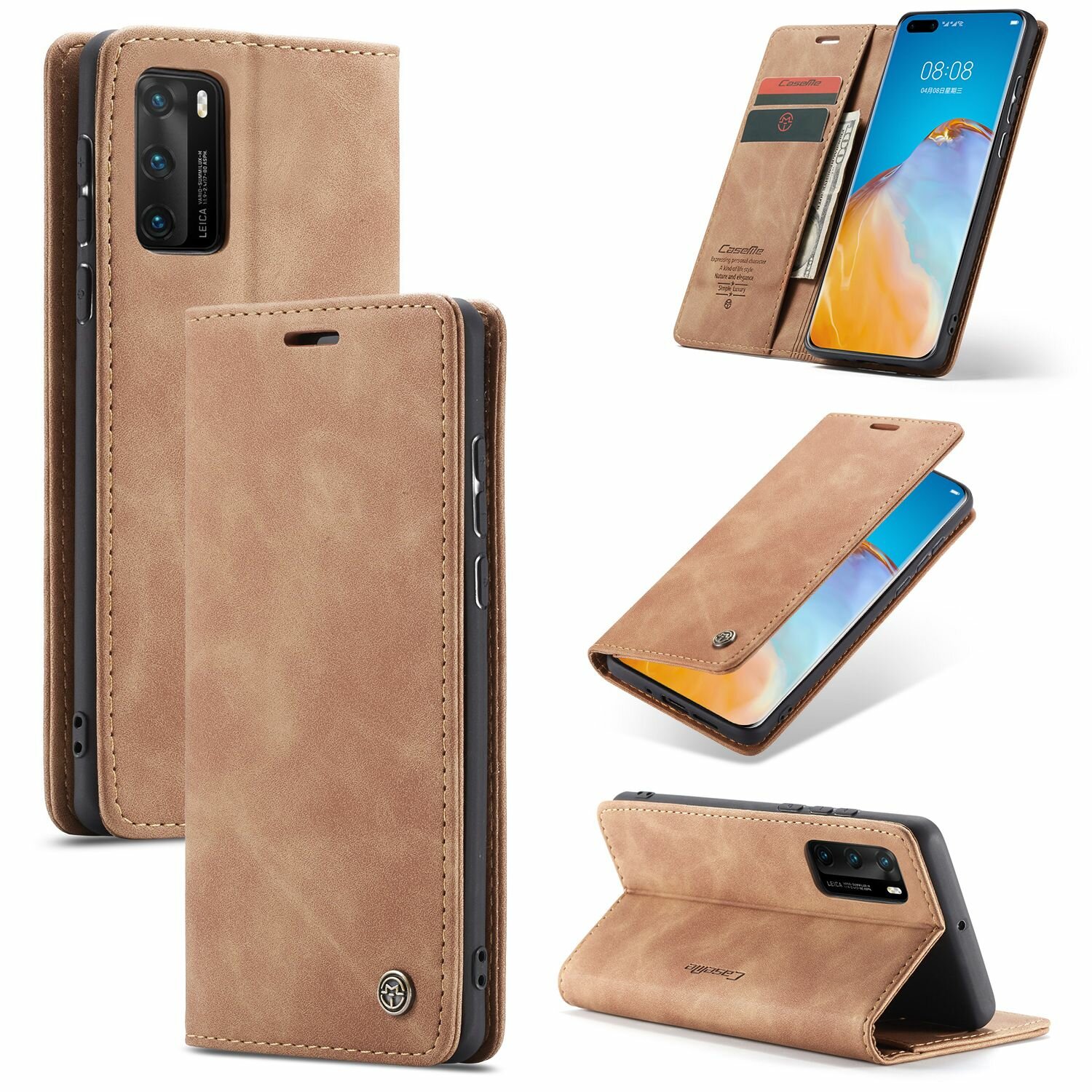 CaseMe Кожаный чехол для Huawei P40 / Хуавей П40 с визитницей из экокожи