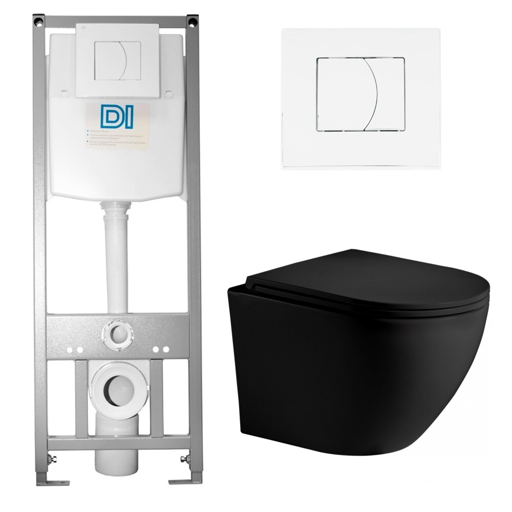 Комплект 3 в 1 инсталляция DI + Подвесной унитаз Weltwasser WW Merzbach 043 MT-BL черный с кнопкой белой Тип 2-Б-DI + 10000009940