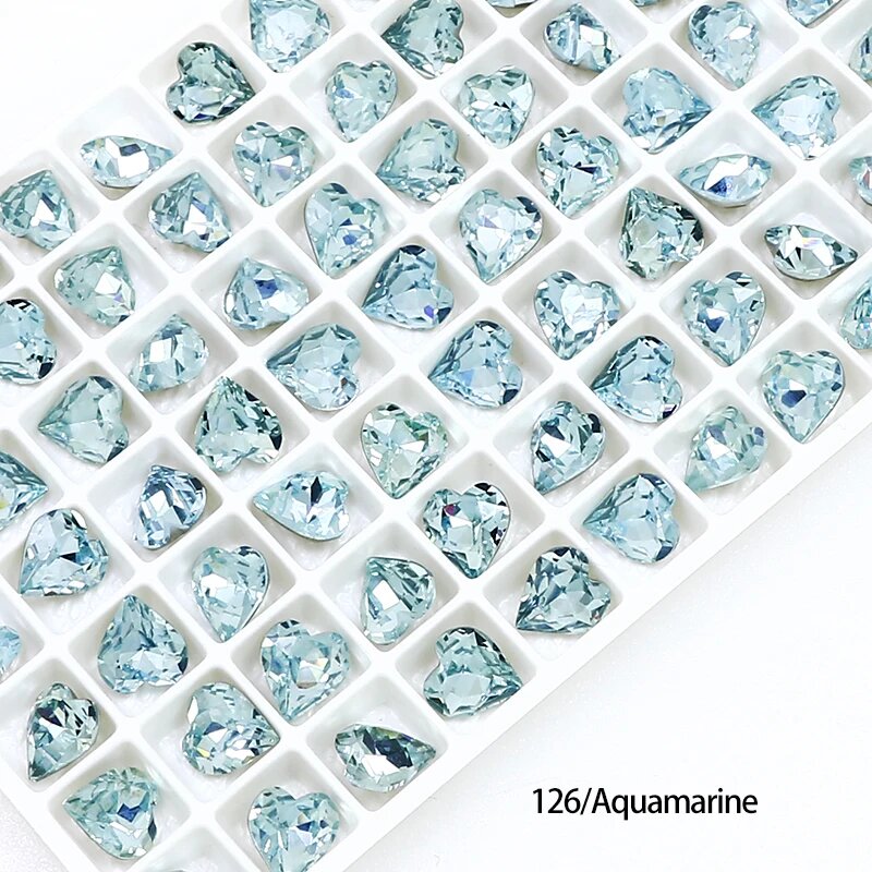 Стразы сердце аквамарин 8.8x8 мм, 20шт