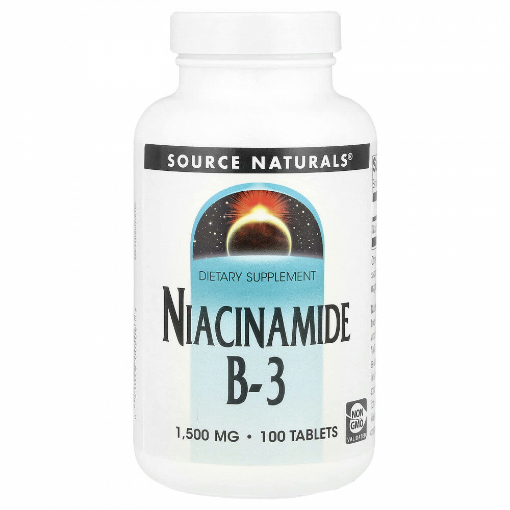 Source Naturals, никотинамид B3, 1500 мг, 100 таблеток
