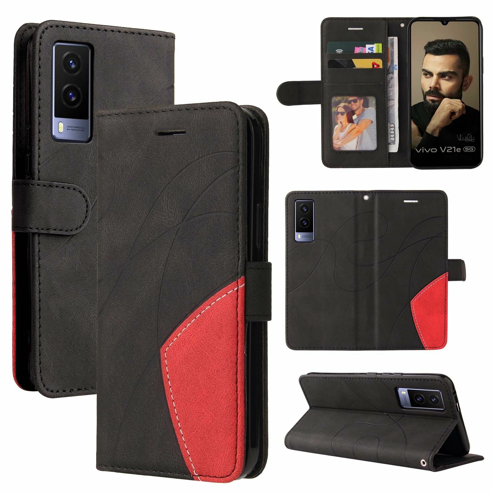 YIKATU Чехол Книжка Для VIVO V21E 5G(Виво V21E 5G) Магнитной Застежкой Хлятиком И Отделением Под Карты Кожаный