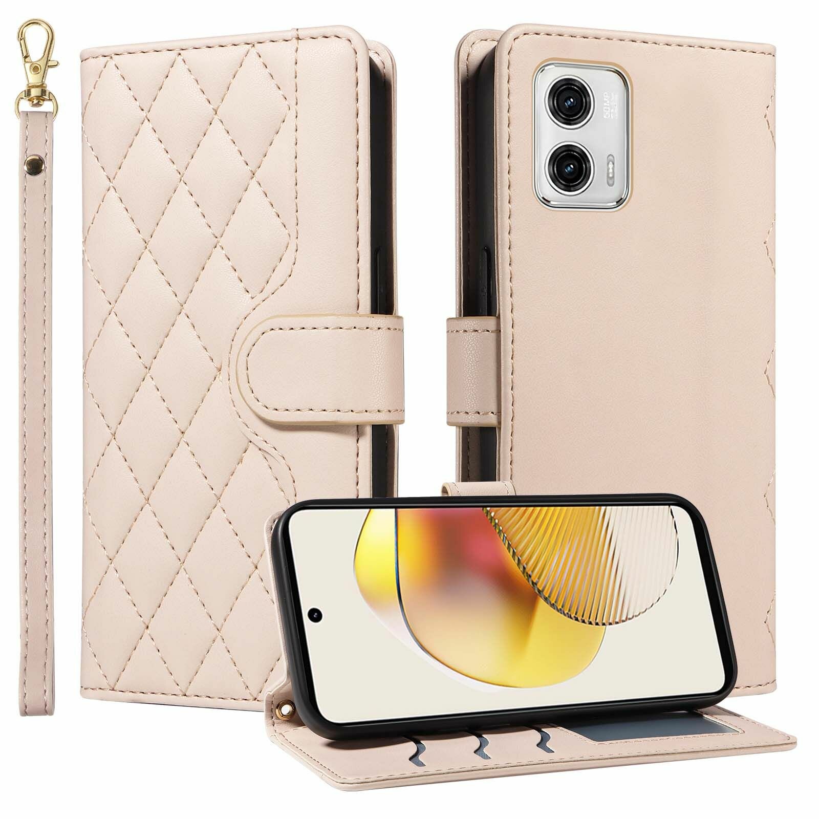 Чехол из матовой кожи для Motorola Moto G73(Моторола Мото G73), роскошный и стильный, устойчивый к падениям, со слотом для карт, с длинным и коротким шнурками