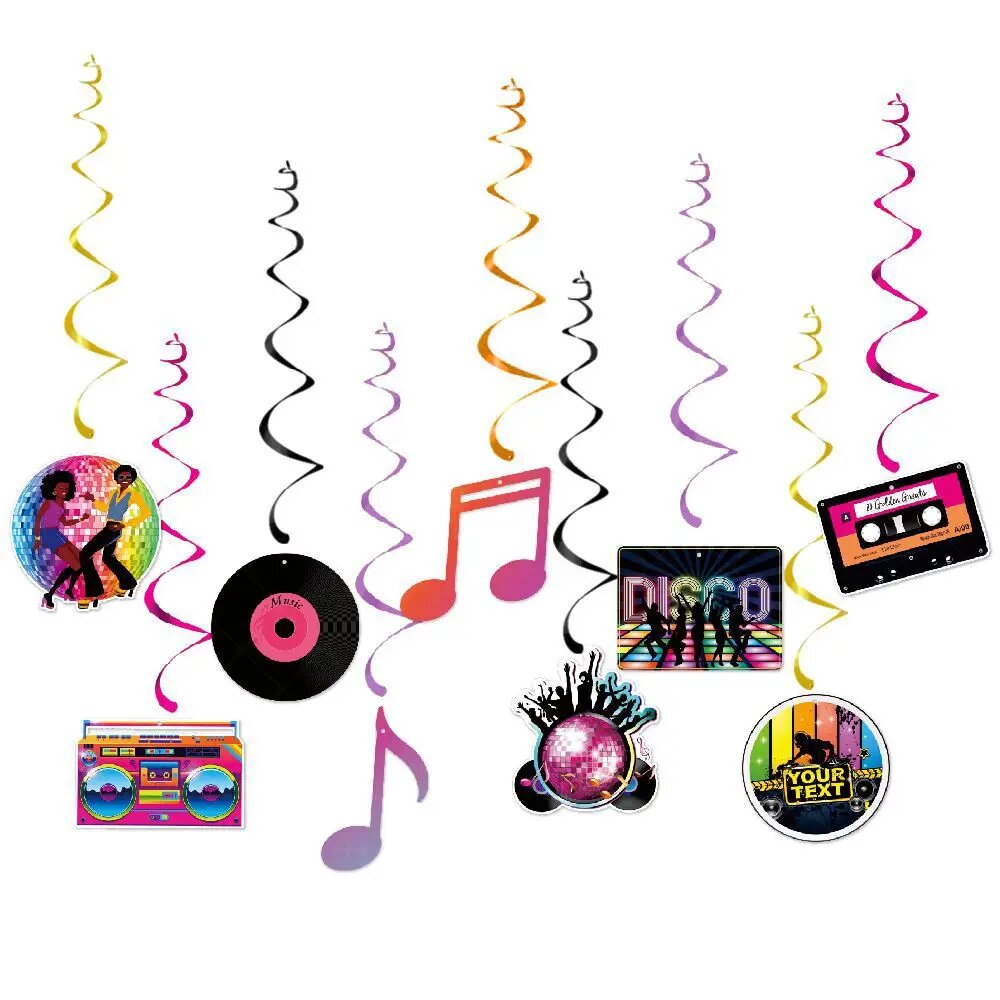 Баннер для вечеринки в стиле диско, подвесной декор с завитками, 70-е, 80-е, 90-е, ретро, музыкальная вечеринка, танцы, день рождения, потолок, спиральное украшение