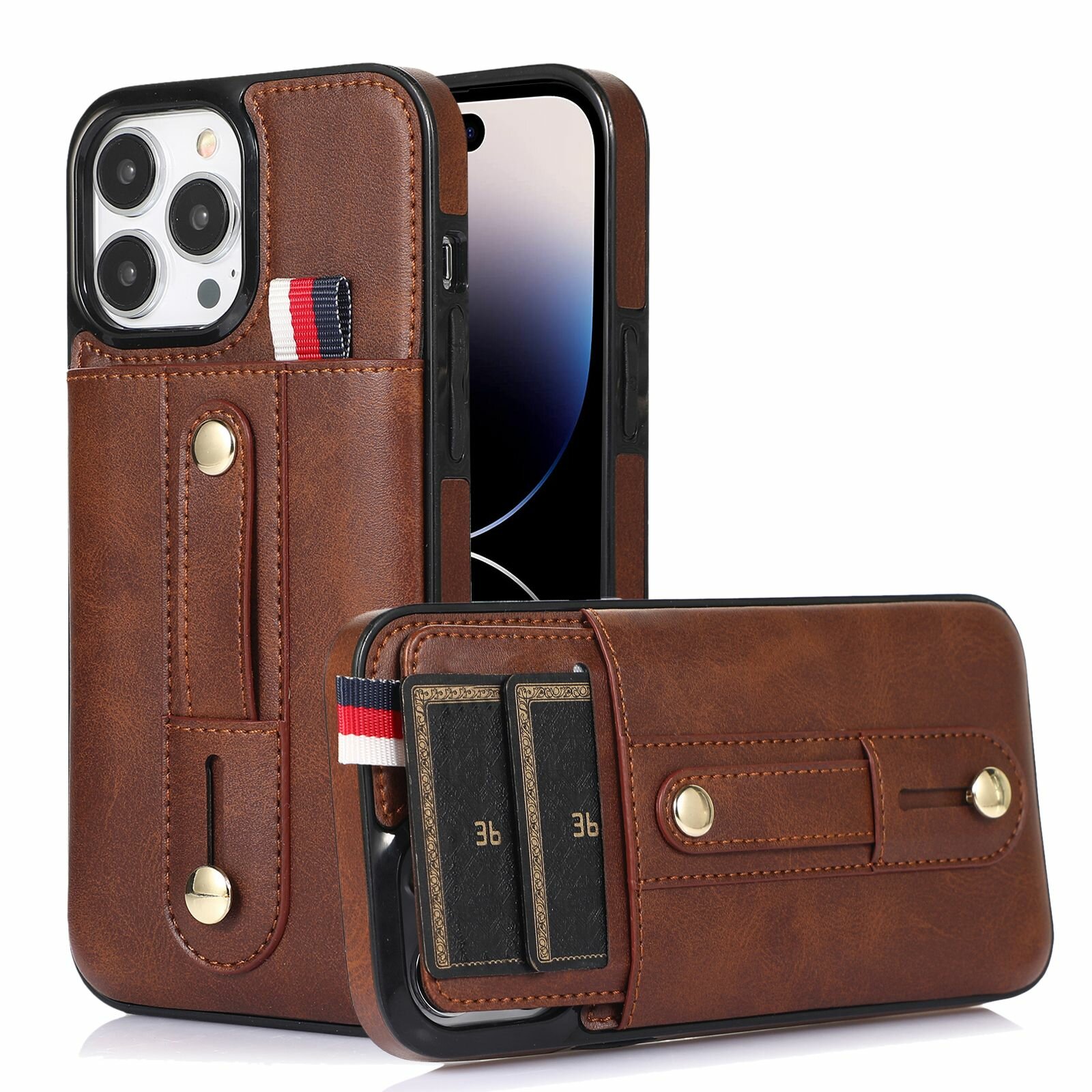 Кожаный чехол для для Apple iPhone 15 Pro Max (Эпл Айфон 15 Про Макс) кожаный с отделением для карт на Накладка с картхолдером