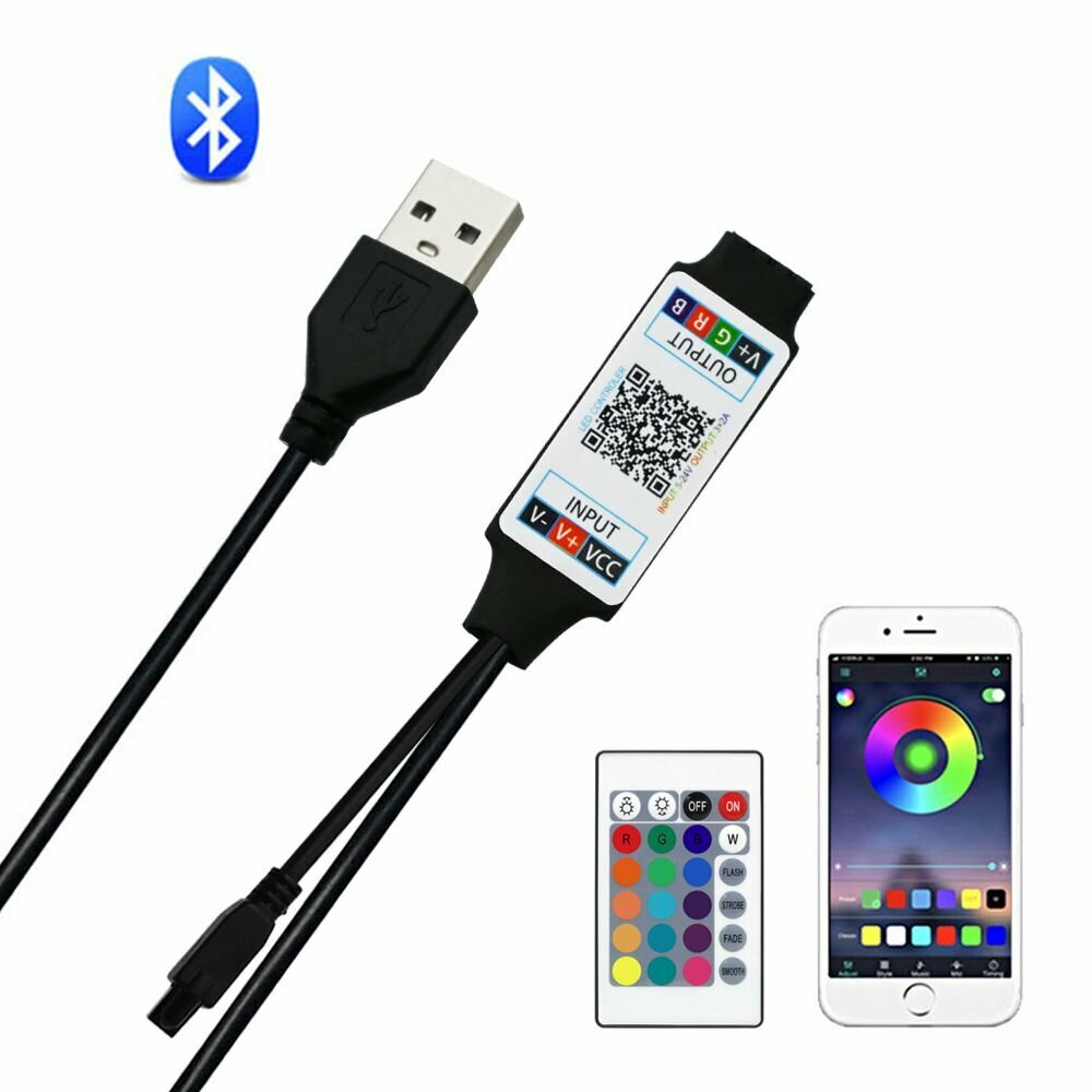 Bluetooth Mини Контроллер управления светом для USB 5V 6A RGB светодиодной ленты с 24 клавиши инфракрасным пультом управления