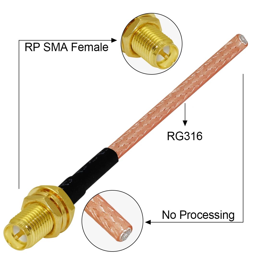 RG316 Pigtail кабель RP SMA Female, 50cm