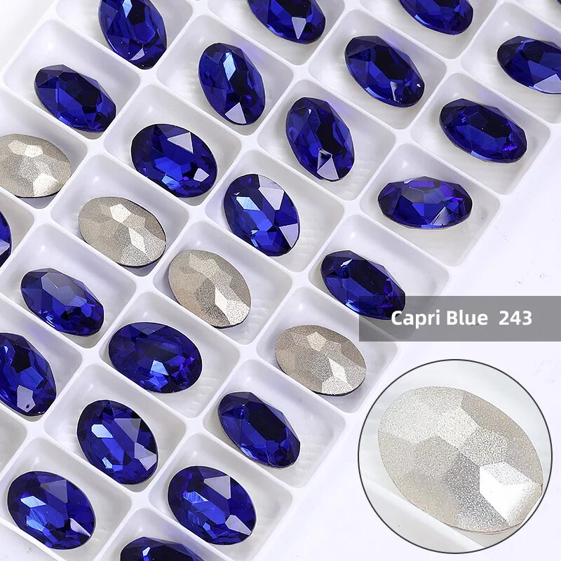 Стразы овальные синие Capri Blue 10x14mm 10шт