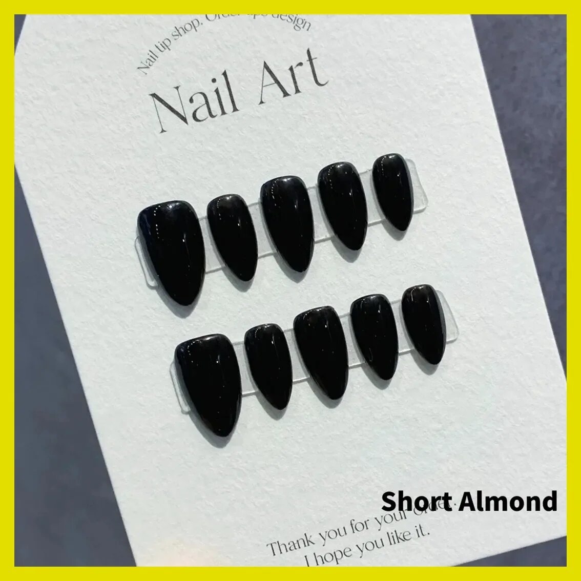 Накладные ногти искусственный акрил черный 10 шт Black L Short Almond