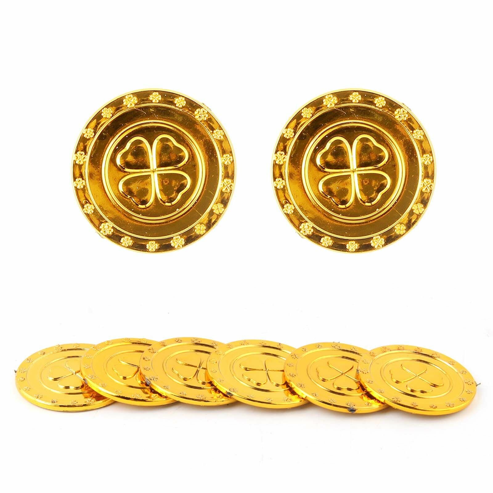 Головоломка,1 упаковка из 100 игровых золотых монет "Клевер на День Святого Патрика"-Золотой четырехлистный клевер