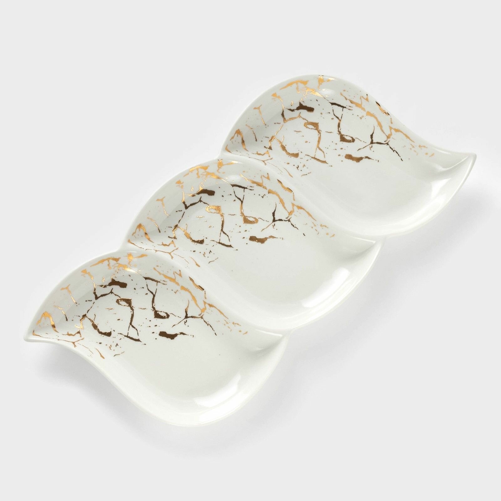 Менажница 3 ячейки "Марбл", 36x17x3 см, цвет белый, из керамики, посуда для сервировки стола