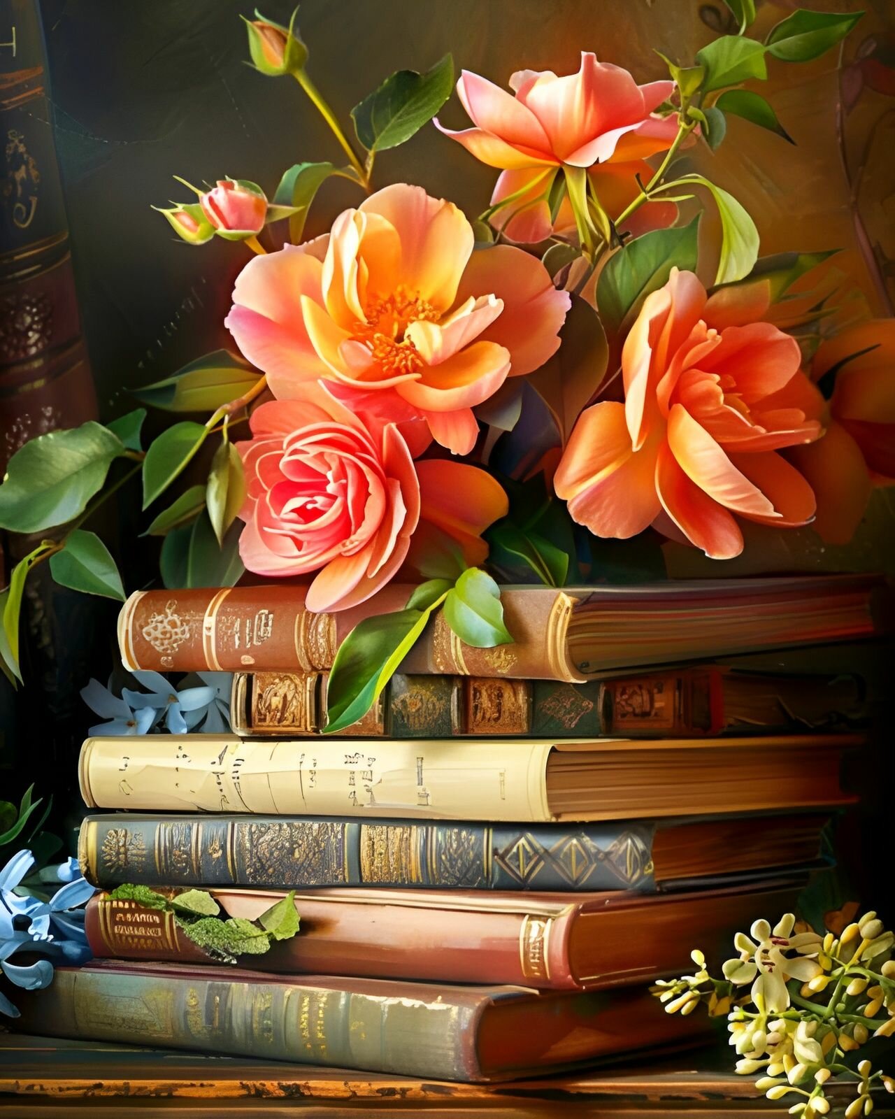 Картина по номерам на подрамнике 40*50 см "Книги и цветы"