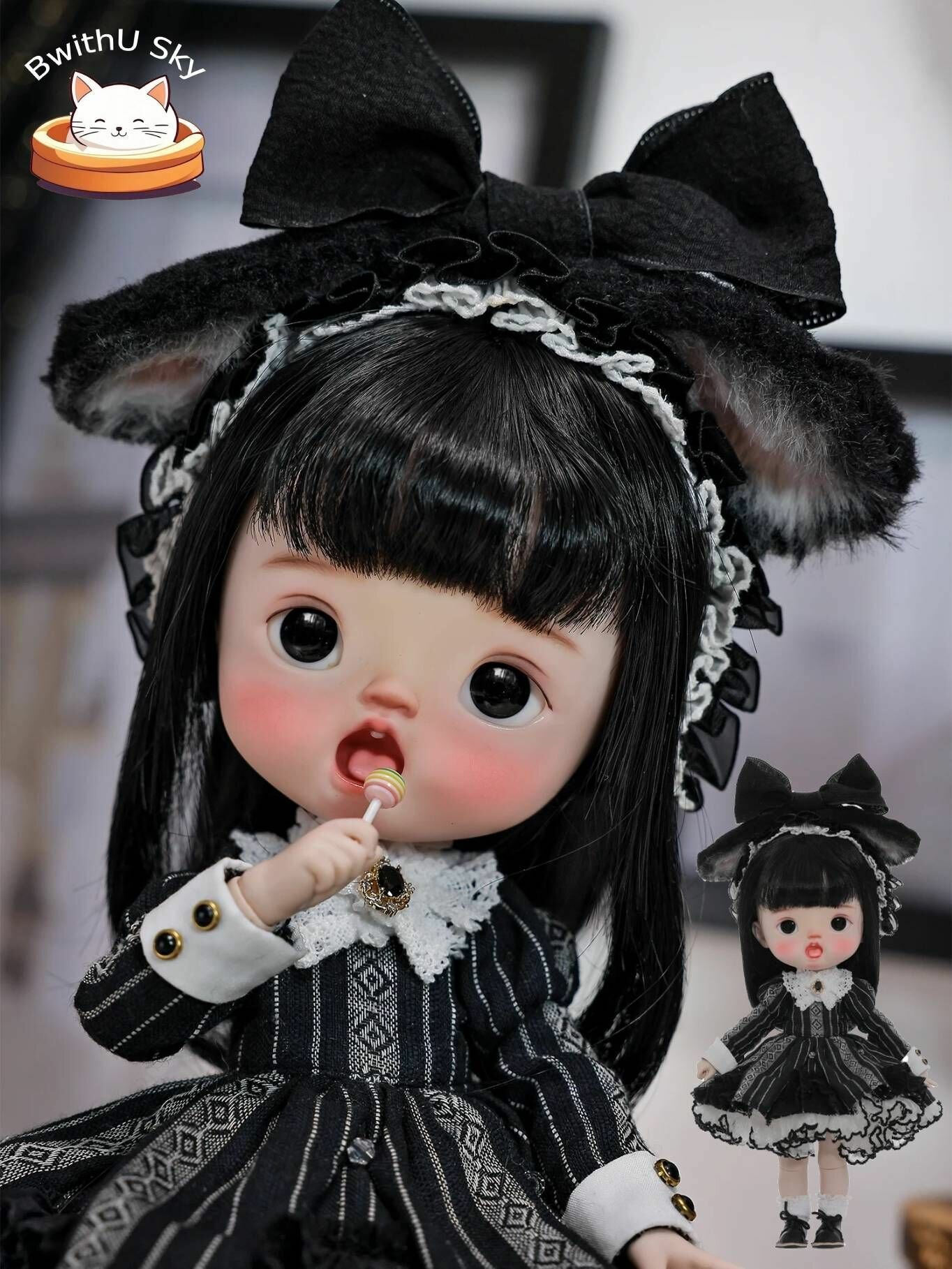 BwithU Melon 1/6 Cute Emotion Bjd Большеголовая Черная Шарнирная кукла в стиле Лолиты