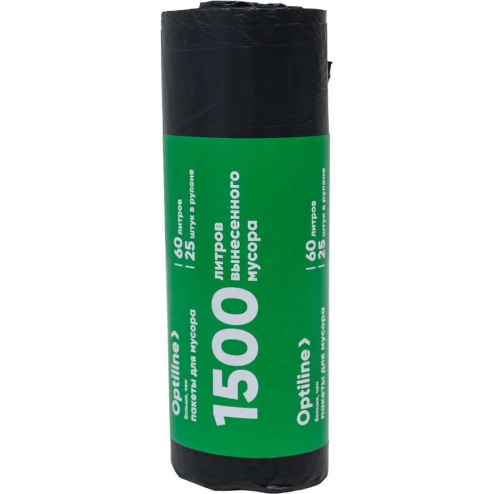 Пакеты для мусора ПНД 60x80 см, 60 л, черные, в рулоне 25 шт. Optiline 23-0274