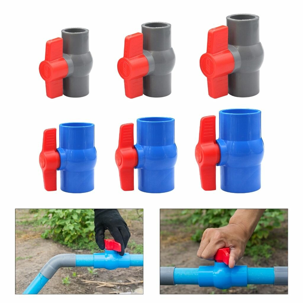 Клапан, Ручной PVC шаровой кран, правый поворот - серый, внутренний диаметр 20 мм