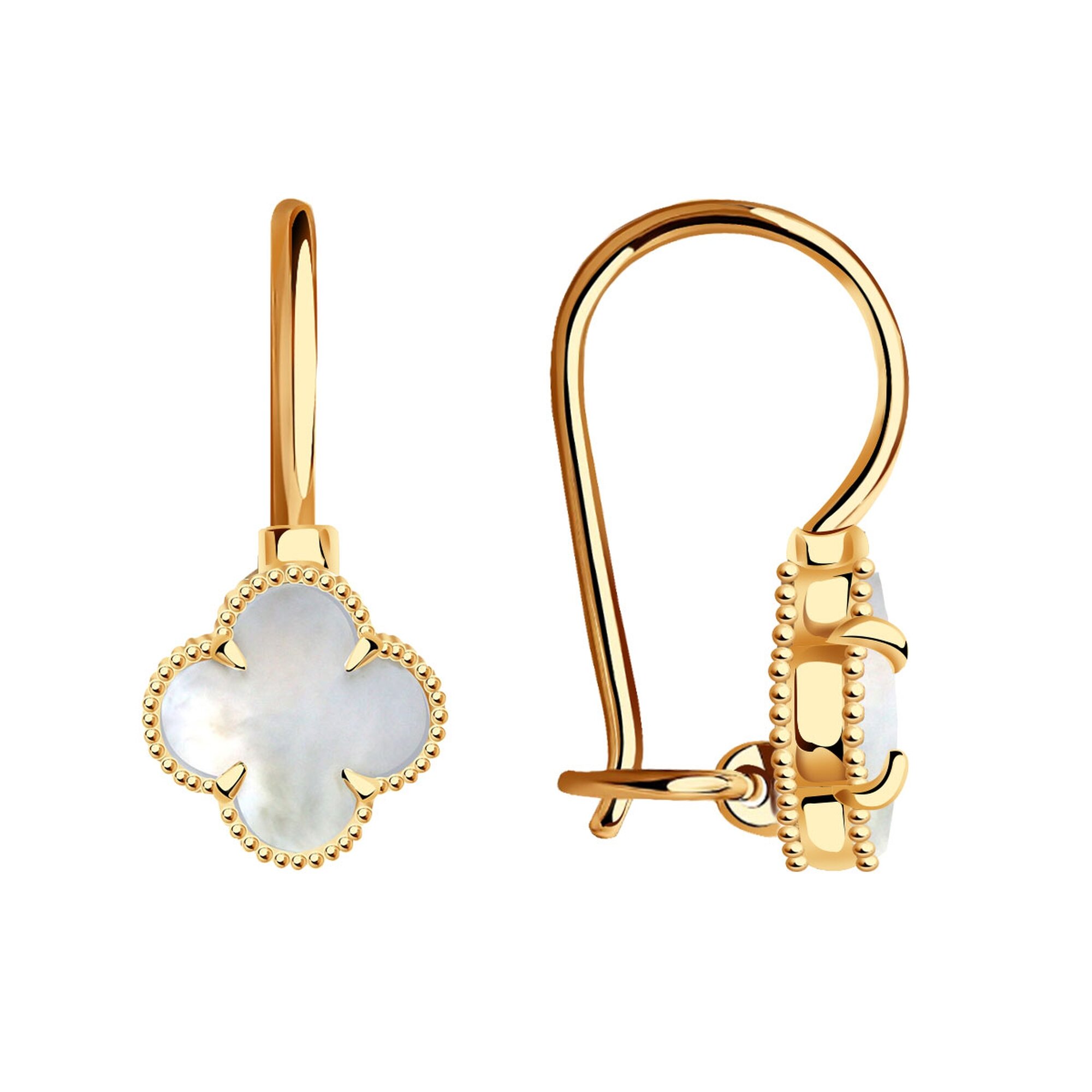 Серьги, красное золото, 585 проба, перламутр