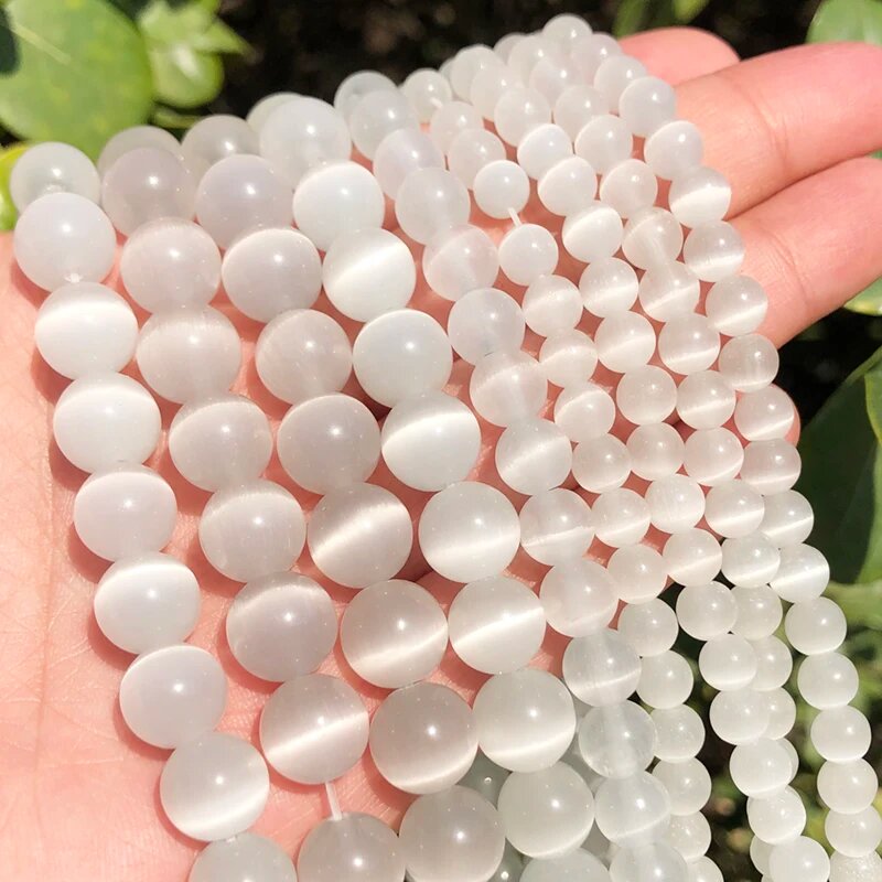 Бусины JILKOL кошачий глаз белый розовый 4-12 мм Белый, 4mm 91pc, white