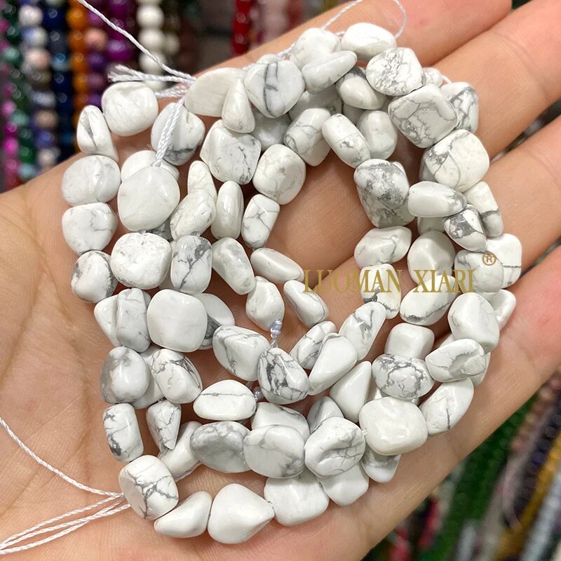 Бусины из натурального камня LUOMAN XIARI 8-10 мм, турмалин, ларимар, топаз, Белый, white howlite