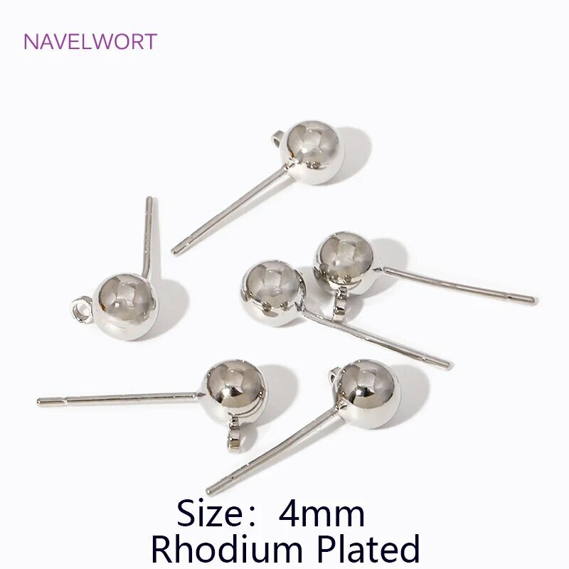 Швензы-гвоздики 3/4/5 мм, позолоченные 14-каратным золотом 6 pieces, Rhodium Plated