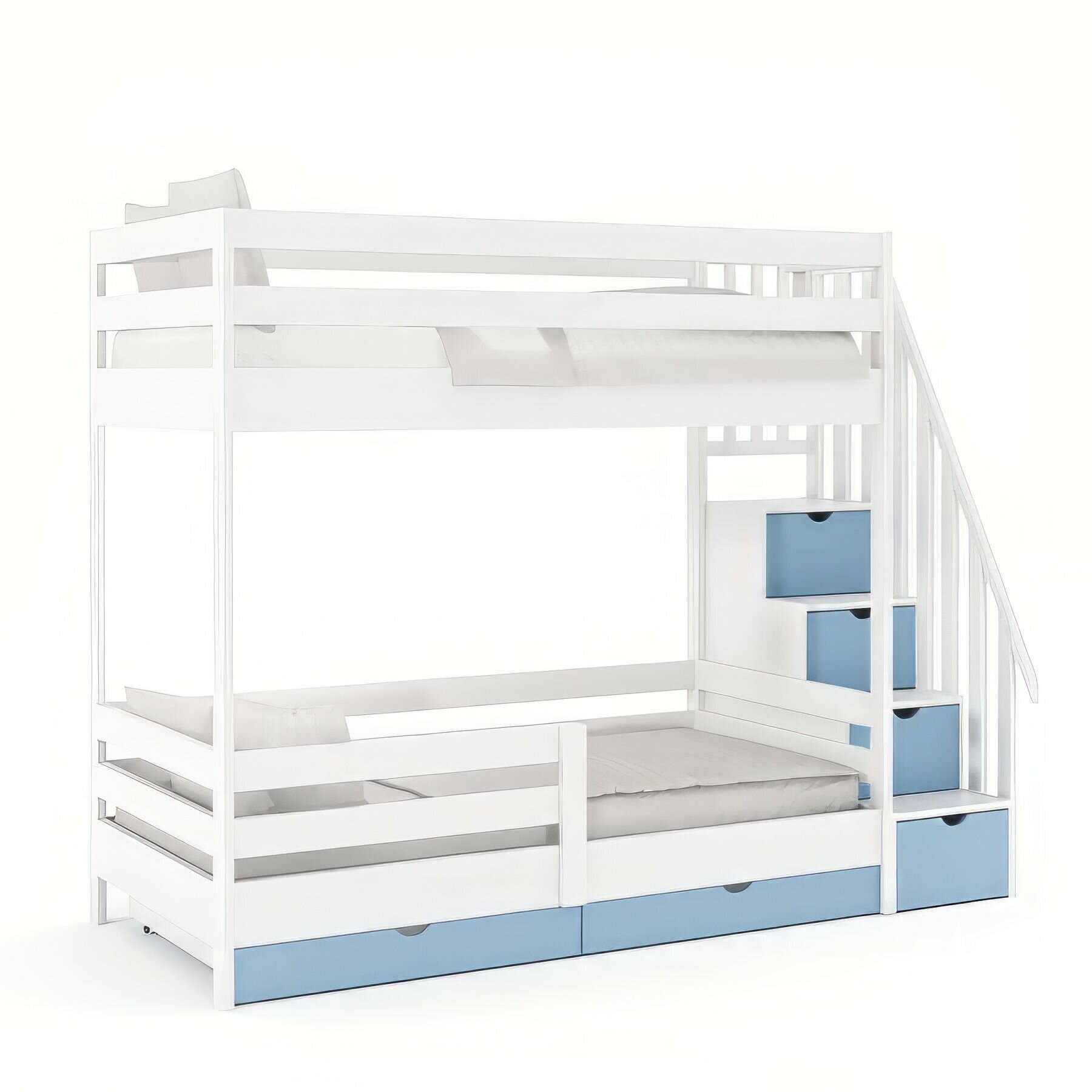 Meblevka Детская кровать двухъярусная Классика 3 / Двухъярусная кровать для детей Классика 3, 264х97х193, белый фасады голубой
