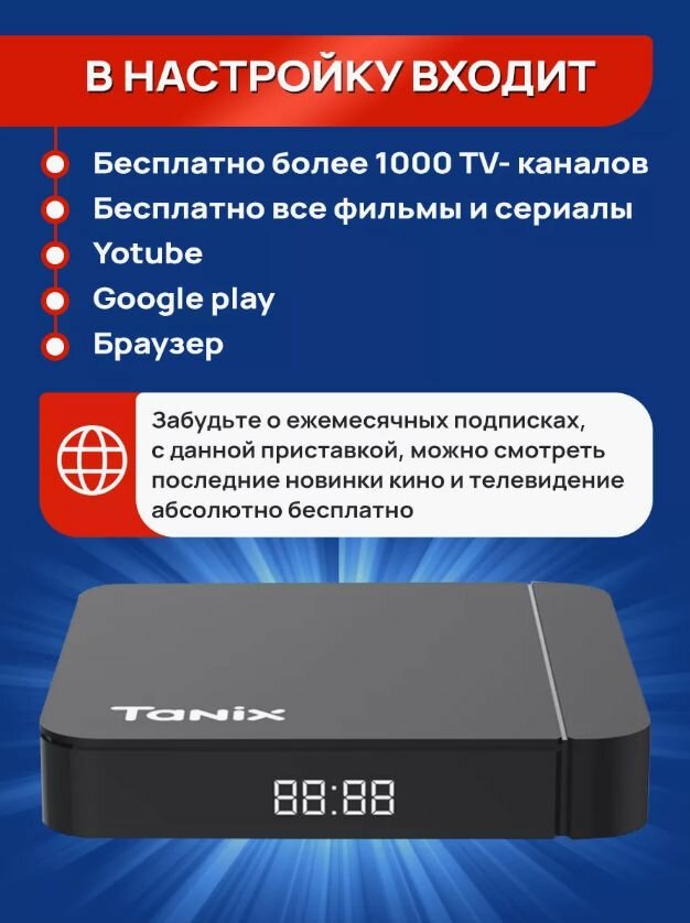 Смарт приставка Tanix w2 4/32 гб. 1500 тв каналов и сотни тысяч фильмов, работающий ютуб