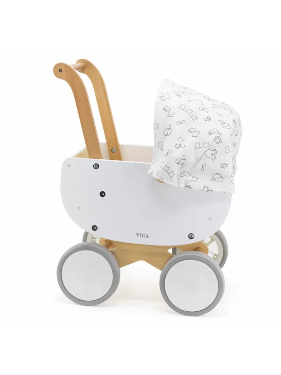 Коляска-люлька для кукол дерево складной капюшон 44719