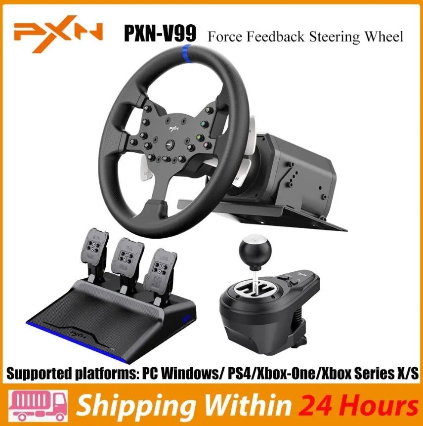 Игровой руль PXN V99 3.2Nm С силовой обратной связью для ПК Windows 7/8/10/11, PS4, XBOX ONE/SERIES X/S