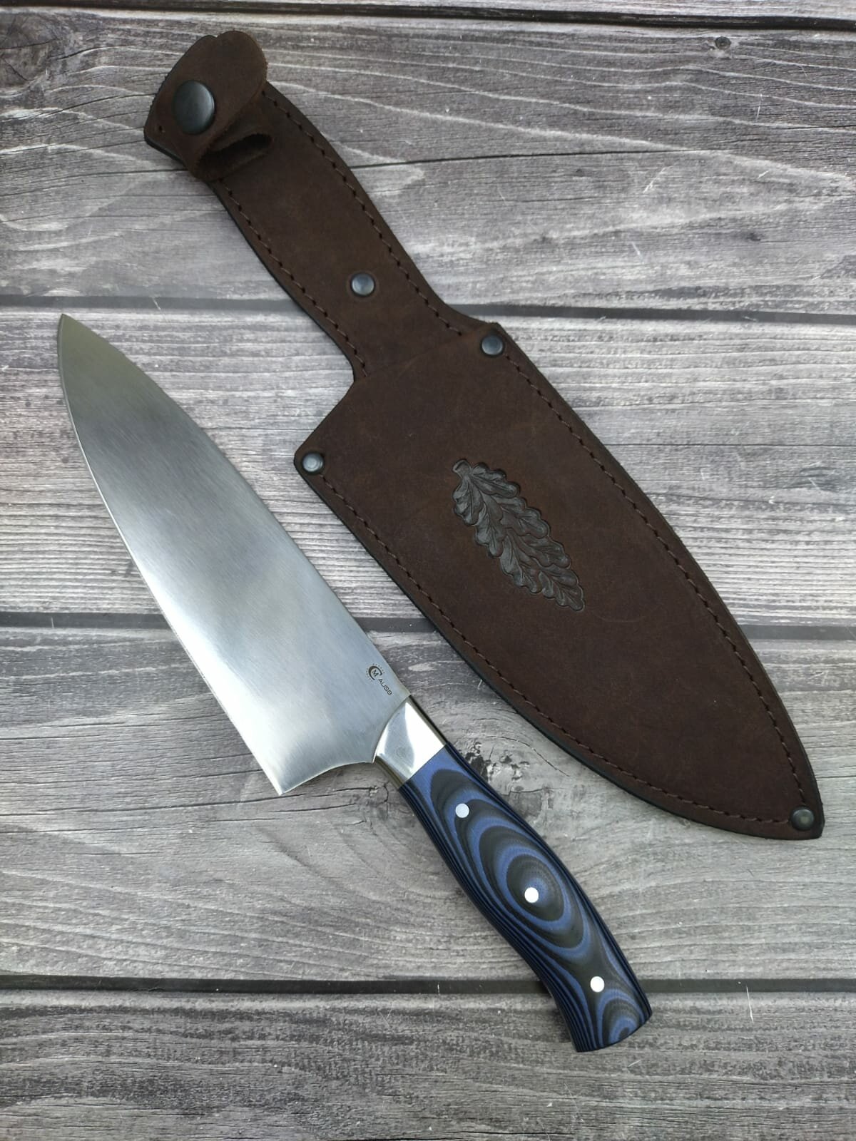 Кухонный нож Универсал-2, сталь AUS-8, рукоять пластик G10, цельнометаллический, ножны из натуральной кожи, Официальный магазин производителя Мастерская Семина