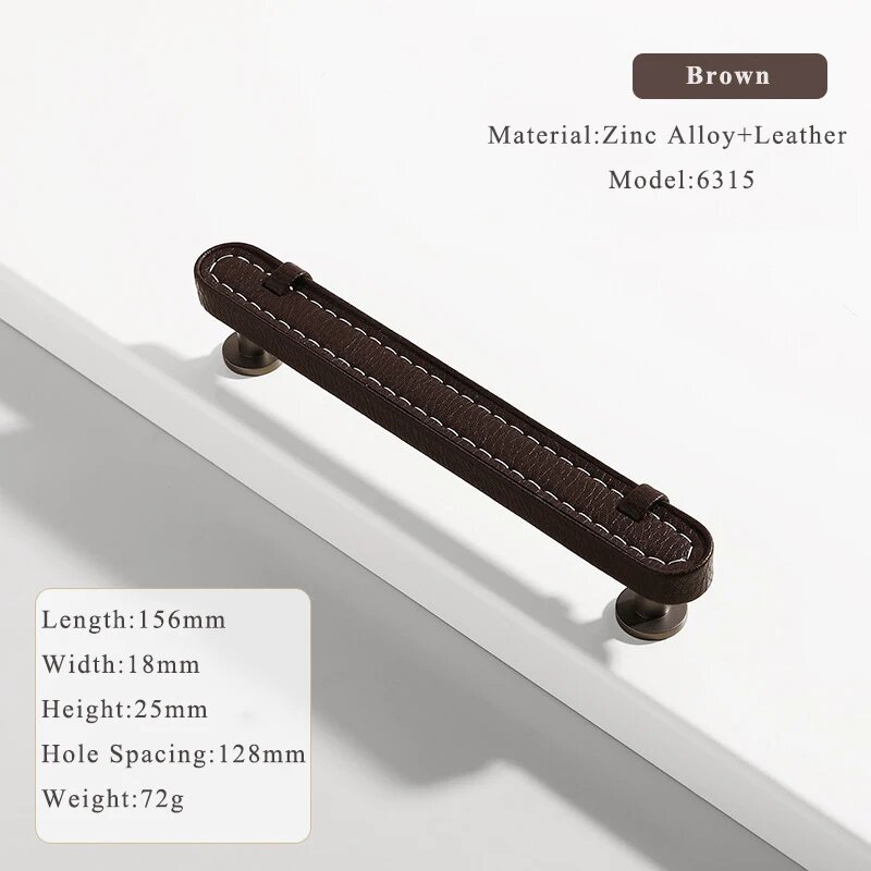 Ручка для шкафа Brown, цинковый сплав+кожа, 128mm