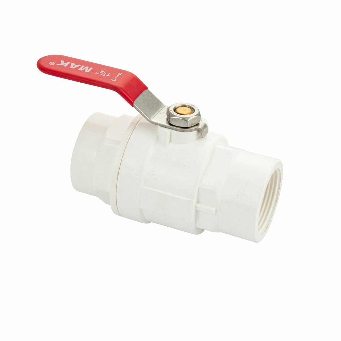 Кран шаровый МАК 1476 белый 1 1/4 м/м ручка полипропиленовый из АБС пластика