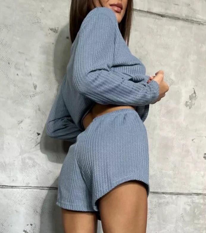 Пижама Пижама женская кроп-топ с длинным рукавом с шортами Sea Collection