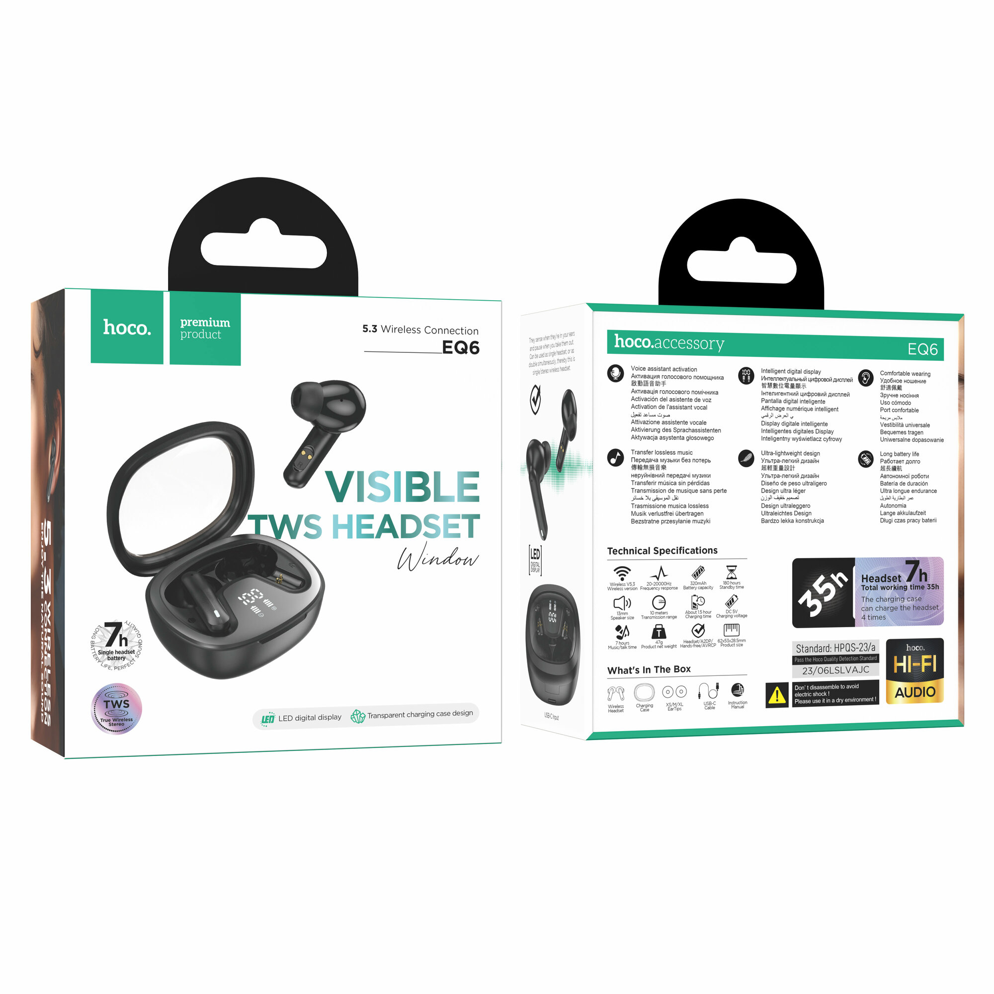 Беспроводные TWS наушники HOCO EQ6 Window с дисплеем (черный)