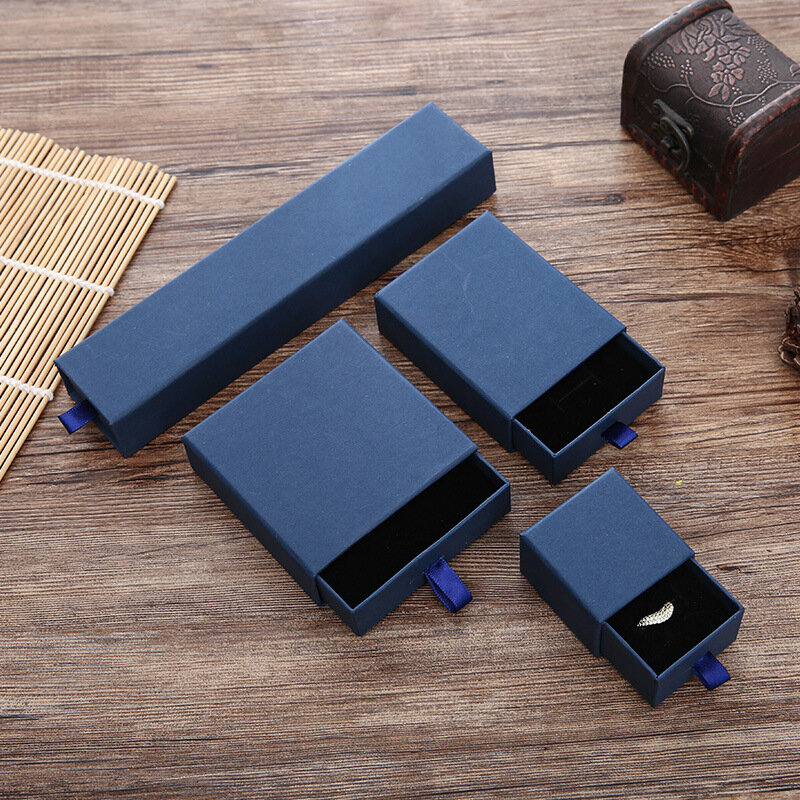 Коробка Spot Jewelry, выдвижная, темно-синяя, для колец, ожерелий и сережек, 22x4,5x3 см