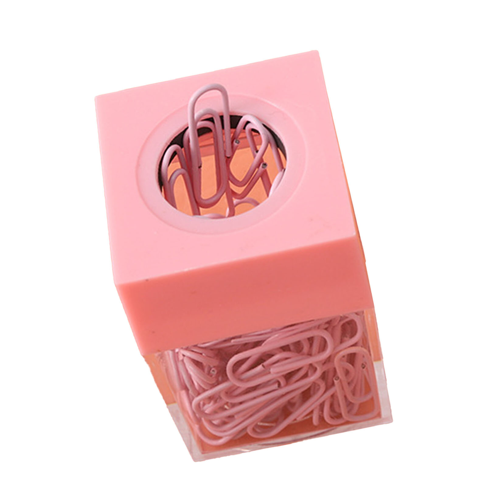 Магнитный диспенсер для скрепок, большая емкость, прозрачный органайзер для хранения скрепок для стола, школы, офиса, розовый