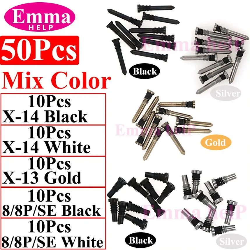 50 шт. нижние винты задней крышки для iPhone 15 14 11 12 Pro Max XS XR 7 8 Plus Pentalobe нижняя док-станция ремонтные винты аксессуары 50x 8-14 Mix