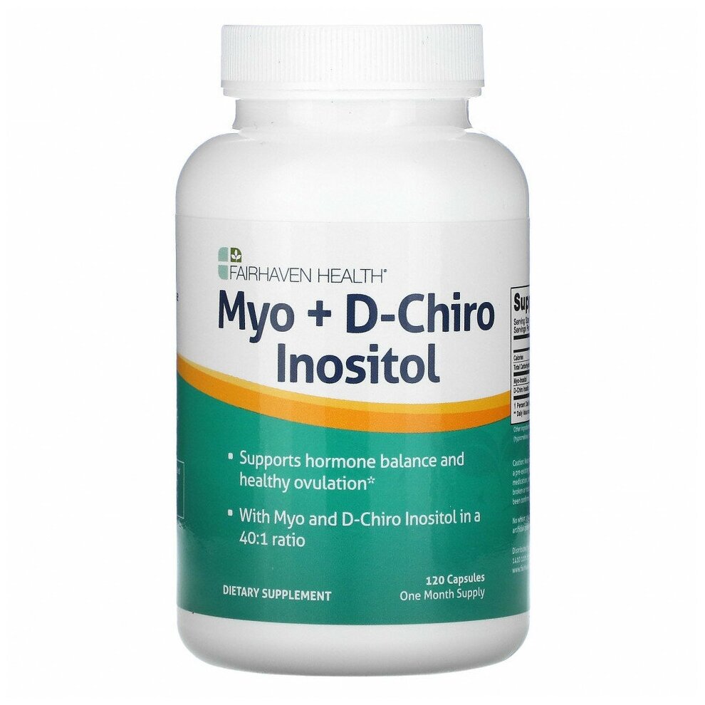 100% iHerb - Fairhaven Health, мио-инозитол и D- хиро-инозитол, 120 капсул
