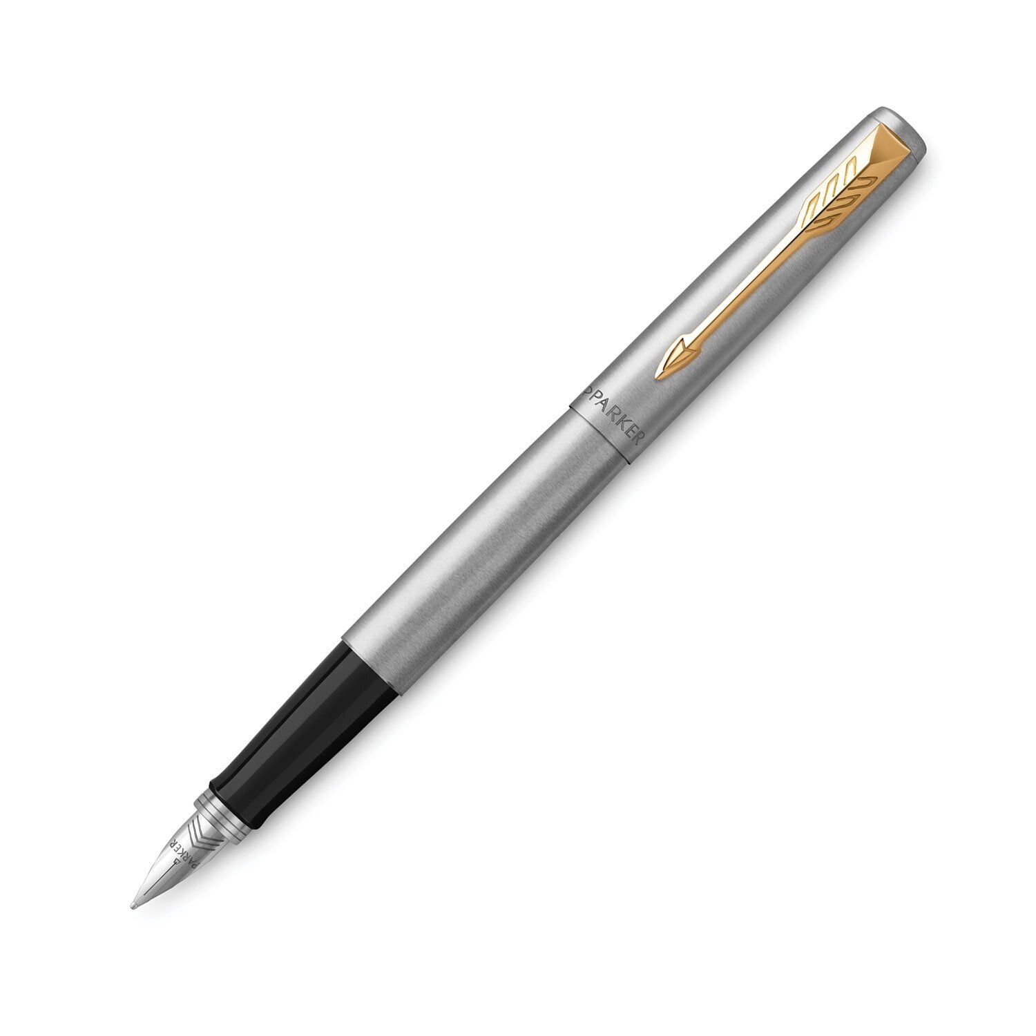 Ручка перьевая Parker "Jotter Stainless Steel GT", корпус серебристый, позолоченные детали, синяя (2030948)