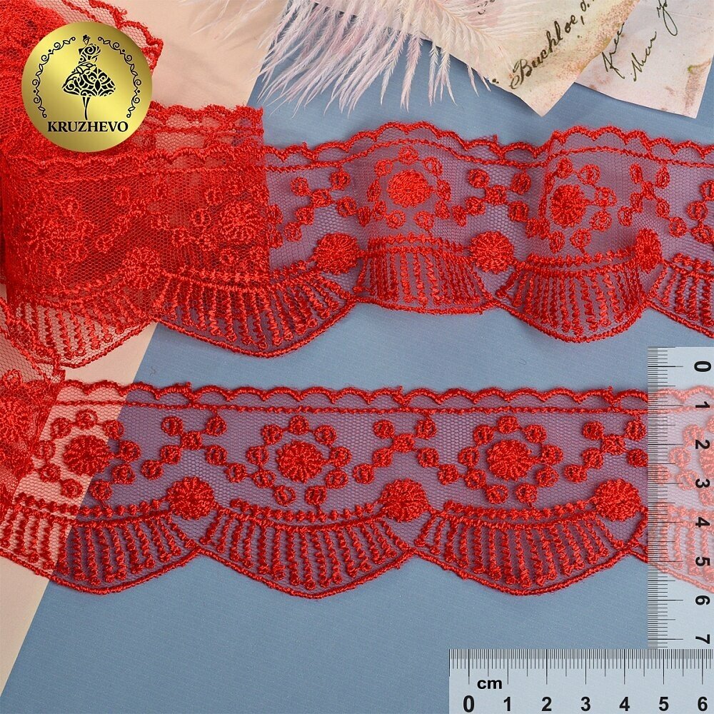 Кружево на жесткой сетке Kruzhevo Exclusive, 55 мм, цвет R2915, темно-красный, 13,71 м (TBY. J2052W-2. R2915)