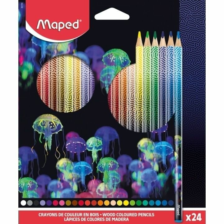 Карандаши цветные Maped 24 шт Deepsea Paradise трехгранные, деревянные, в картонной коробке (831705)