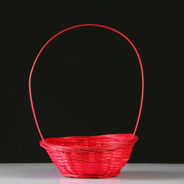 Корзина КНР плетеная, бамбук, D 19 см, H 5 см, красная