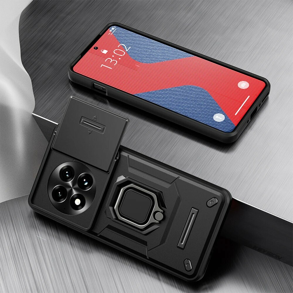 Черный противоударный чехол KEYSION для OnePlus 13 5G с кольцом