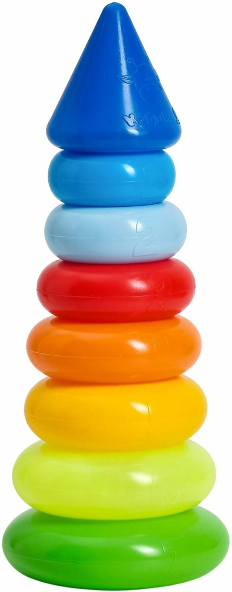 Пирамидка детская цветная, логическая развивающая игрушка, 7 колец, с конусом, учим счет, цвета и понятие больше-меньше, пластик, для малышей от 1 года
